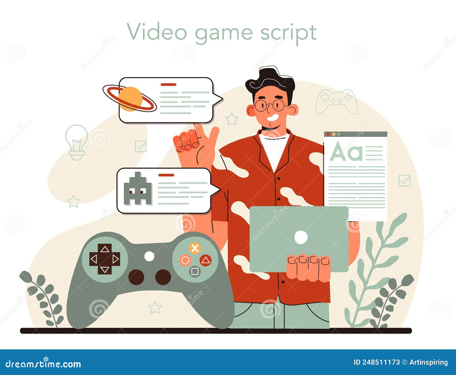 Screenwriter Concept. Playwright Create a Screenplay for a Video Game ...