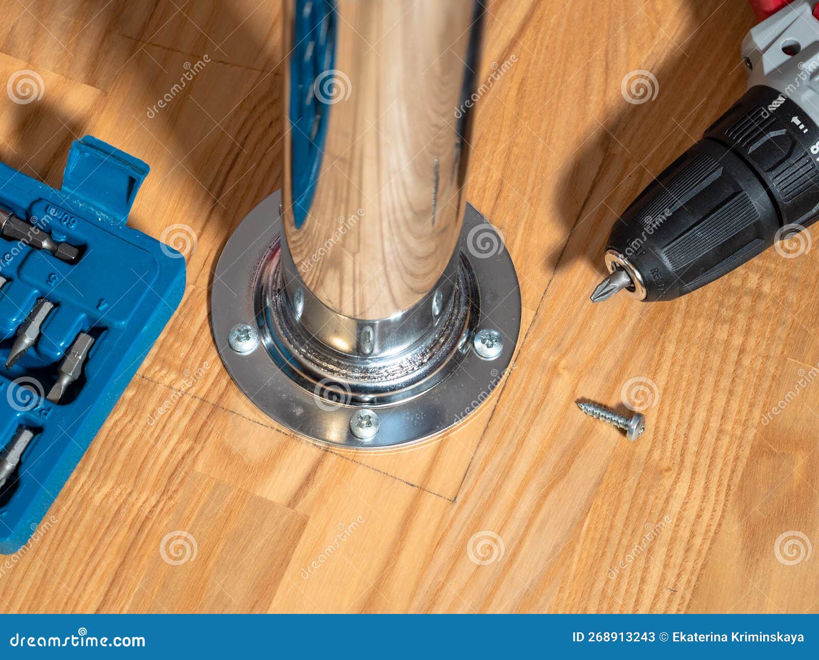 Screw-attached Table Leg and Electric Screwdriver Stock Image - Image ...