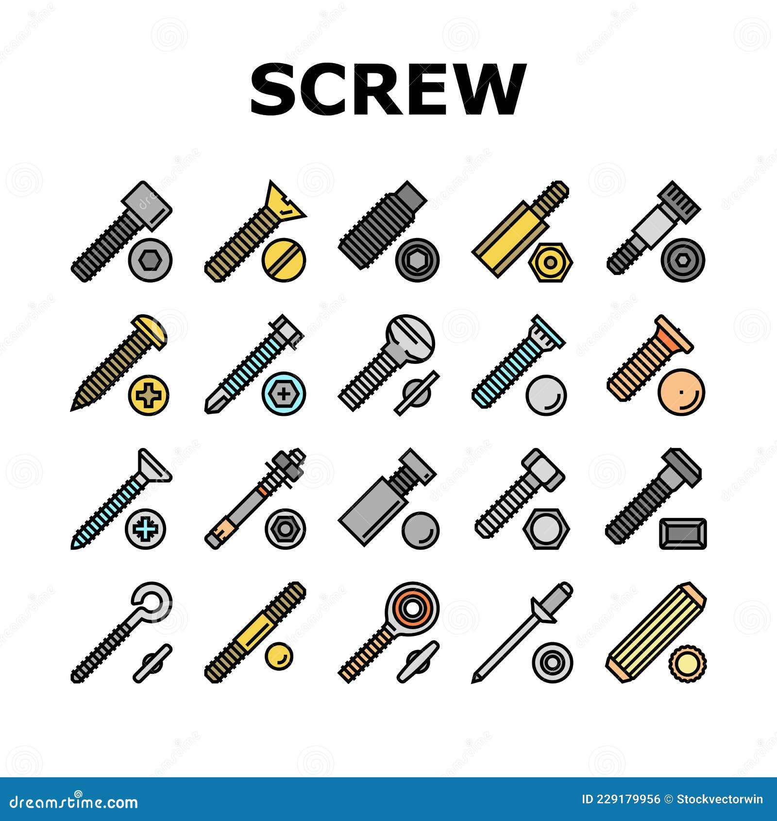 And Bolt Building Accessory Icons Set Vector Stock Vector ...