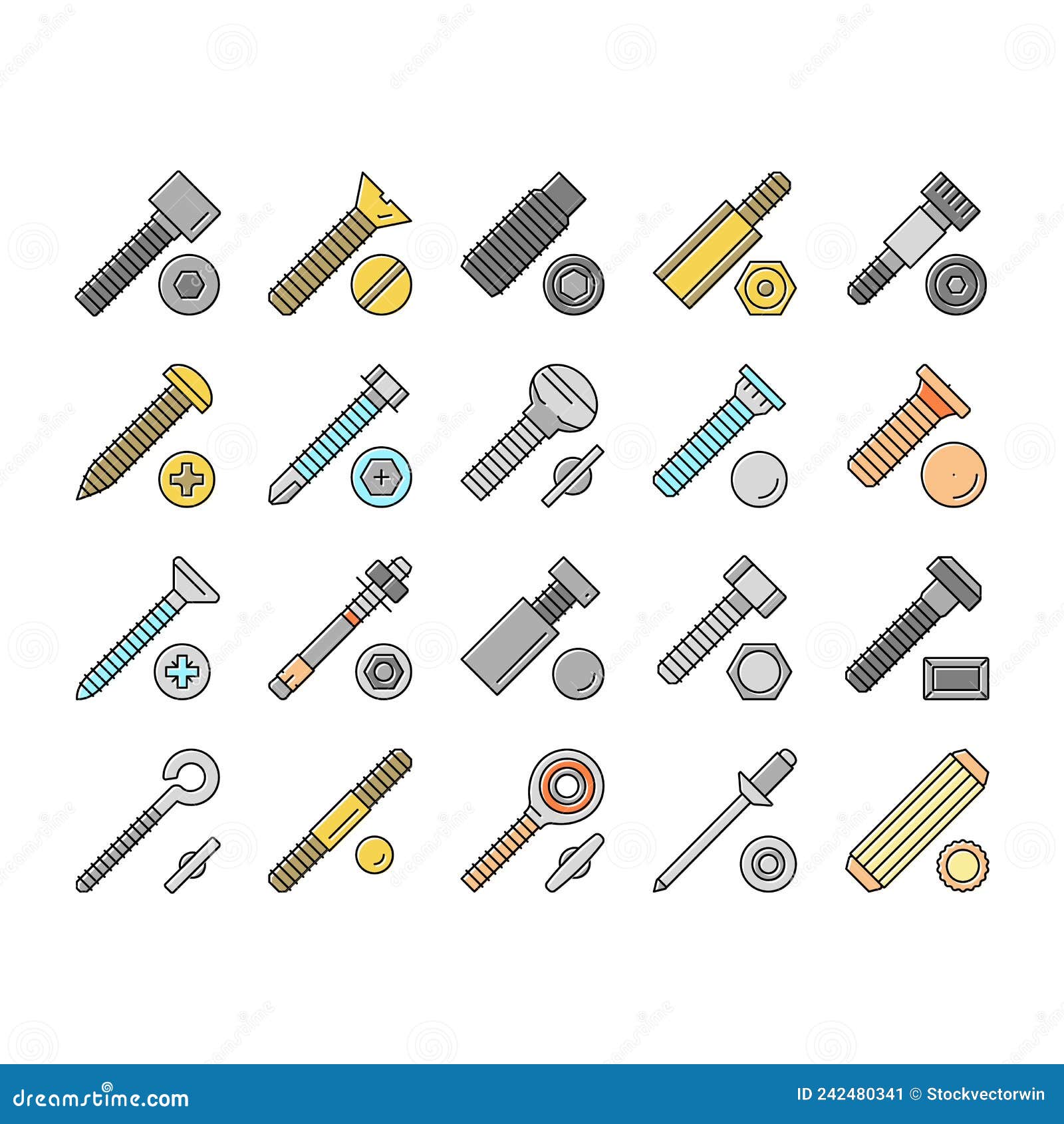 And Bolt Building Accessory Icons Set Vector . Stock Vector ...
