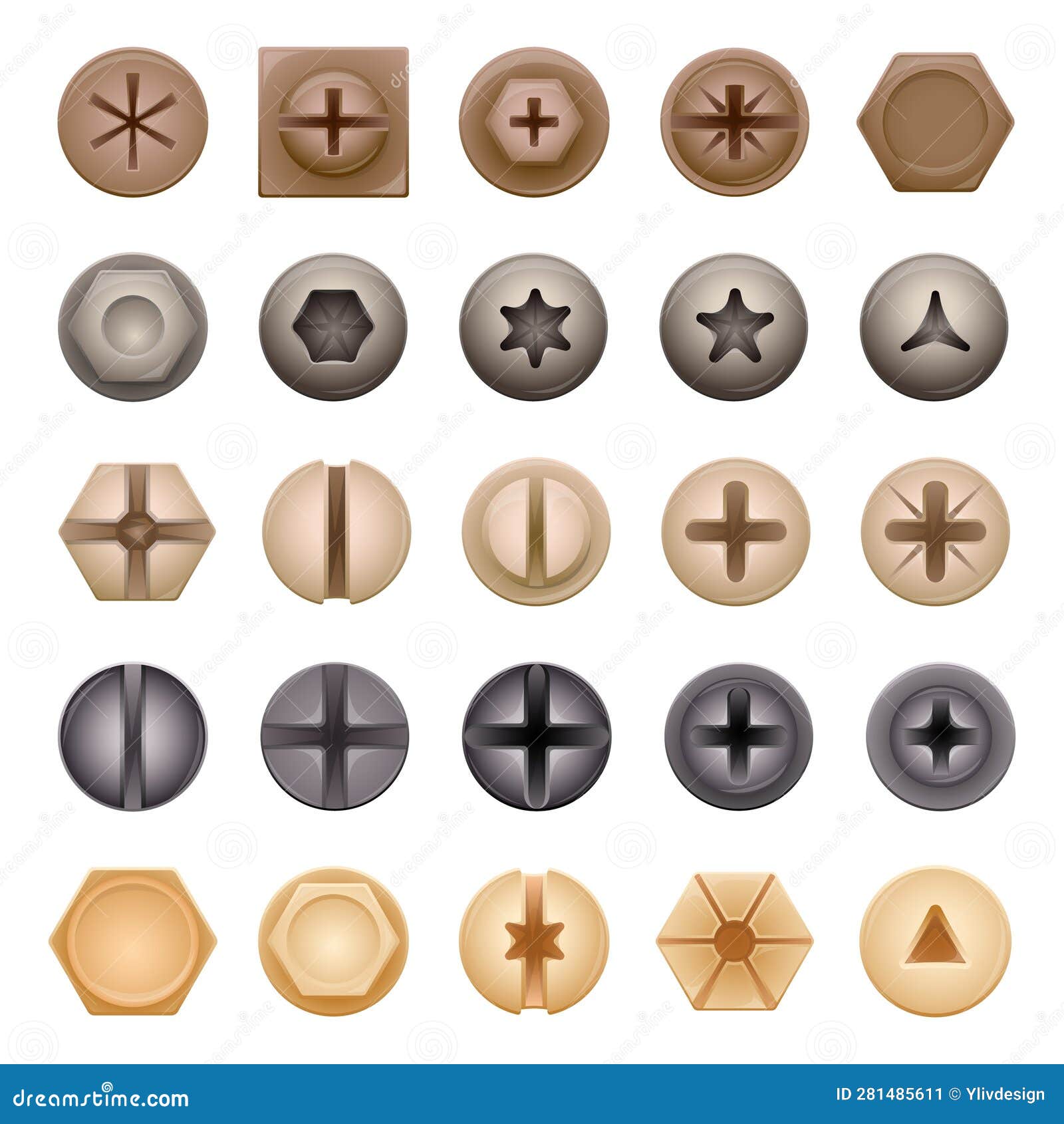 Screw-bolt Icons Set Cartoon Vector. Nail Tool Stock Vector ...