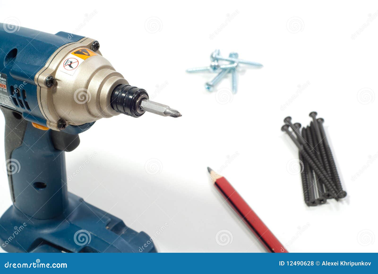 Driver with screws stock photo. Image of drill, improvement - 12490628