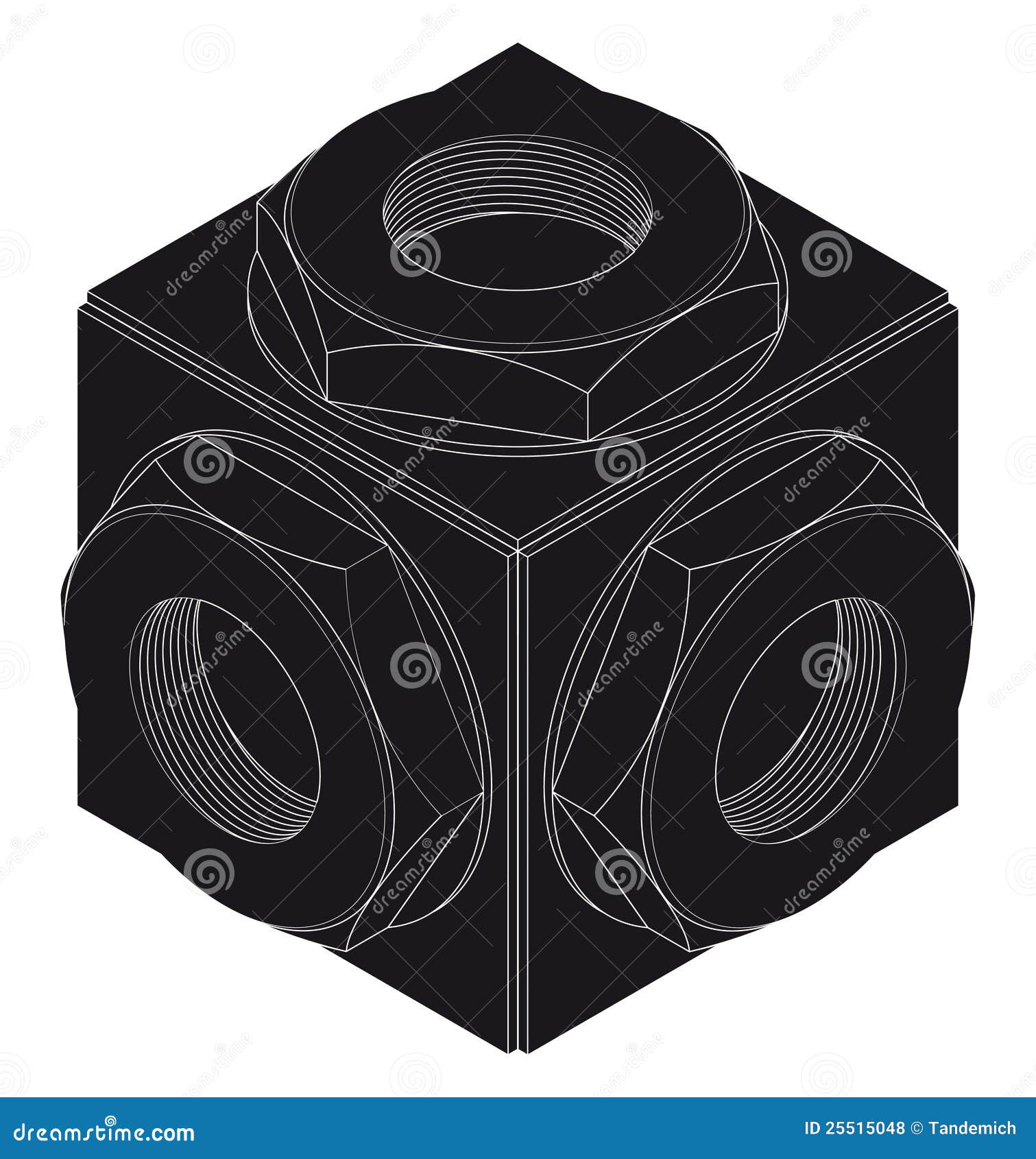 Screw-nut, Isometric Projection, Engineering Graph Stock Illustration ...