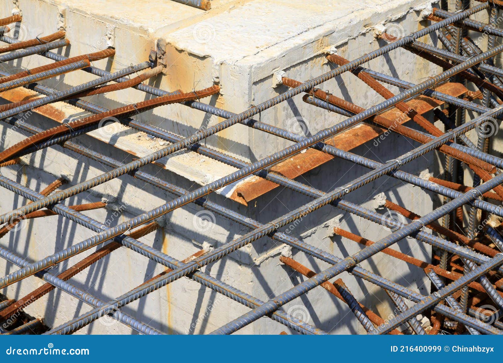 Screw Thread Steel Bar Framework In The Construction Site. Steel Rebars ...