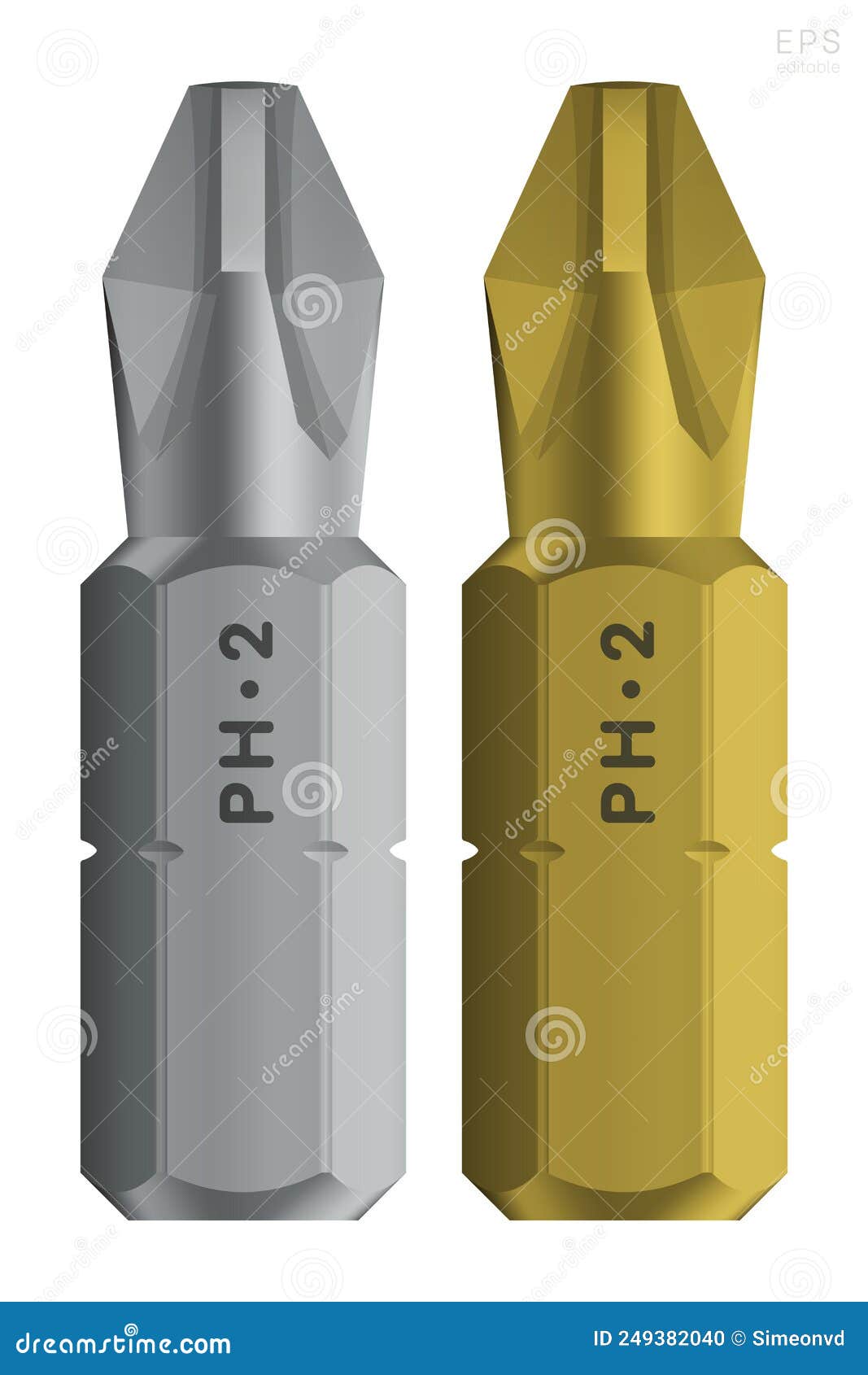 Screwdriver Bits. Impact Driver Bits PH#2 Isolated. Steel and Titanium ...