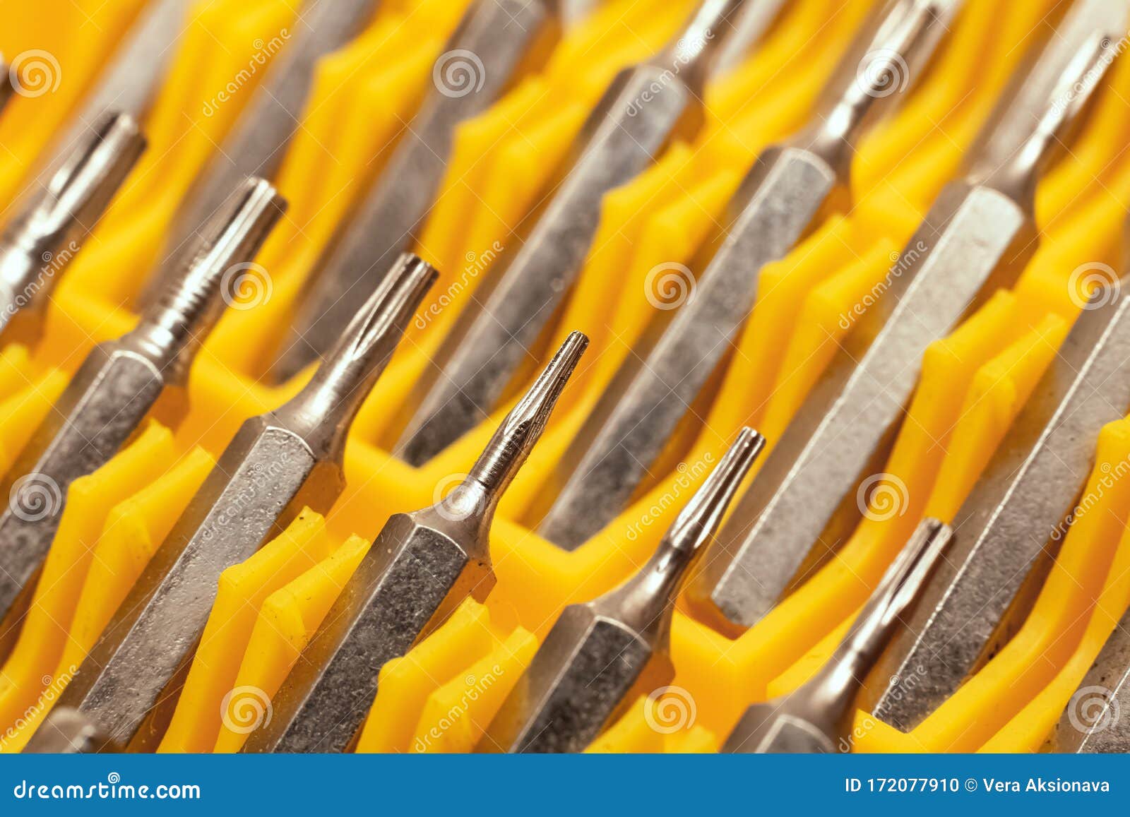 Screwdriver Bits in a Plastic Container Closeup Stock Photo - Image of ...