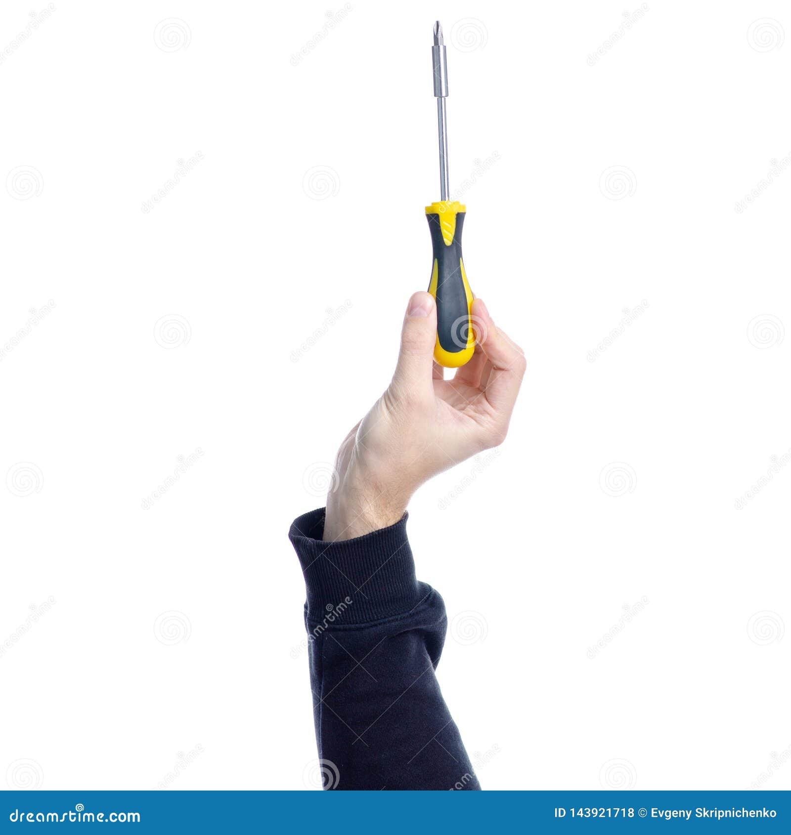 Screwdriver in hand stock photo. Image of construction - 143921718