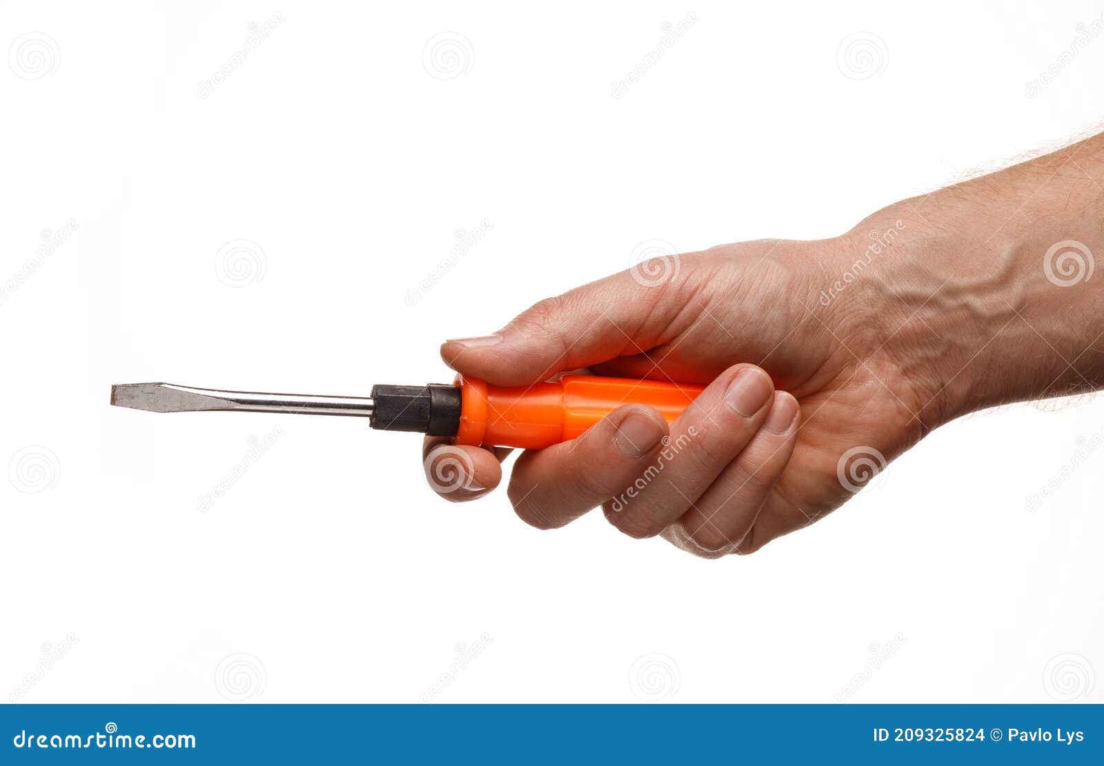 Screwdriver in the Hands of a Man on a White Background Isolate Stock ...