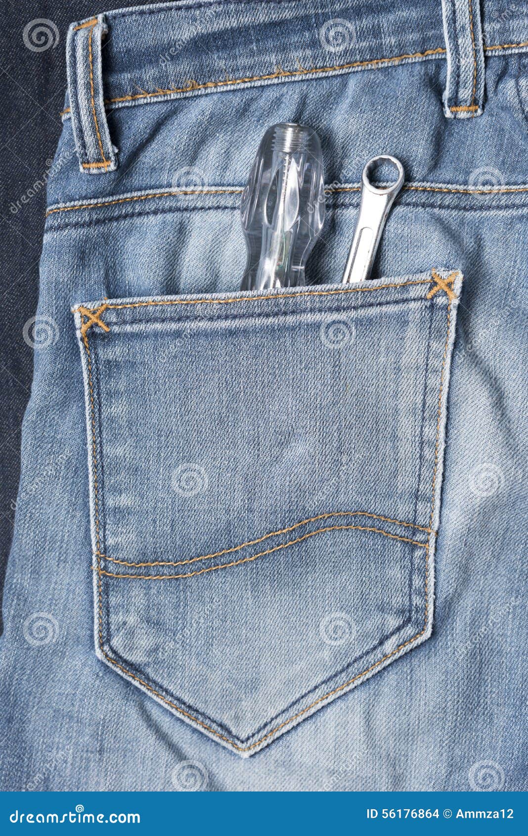 Screwdriver in jean stock photo. Image of fabric, style - 56176864
