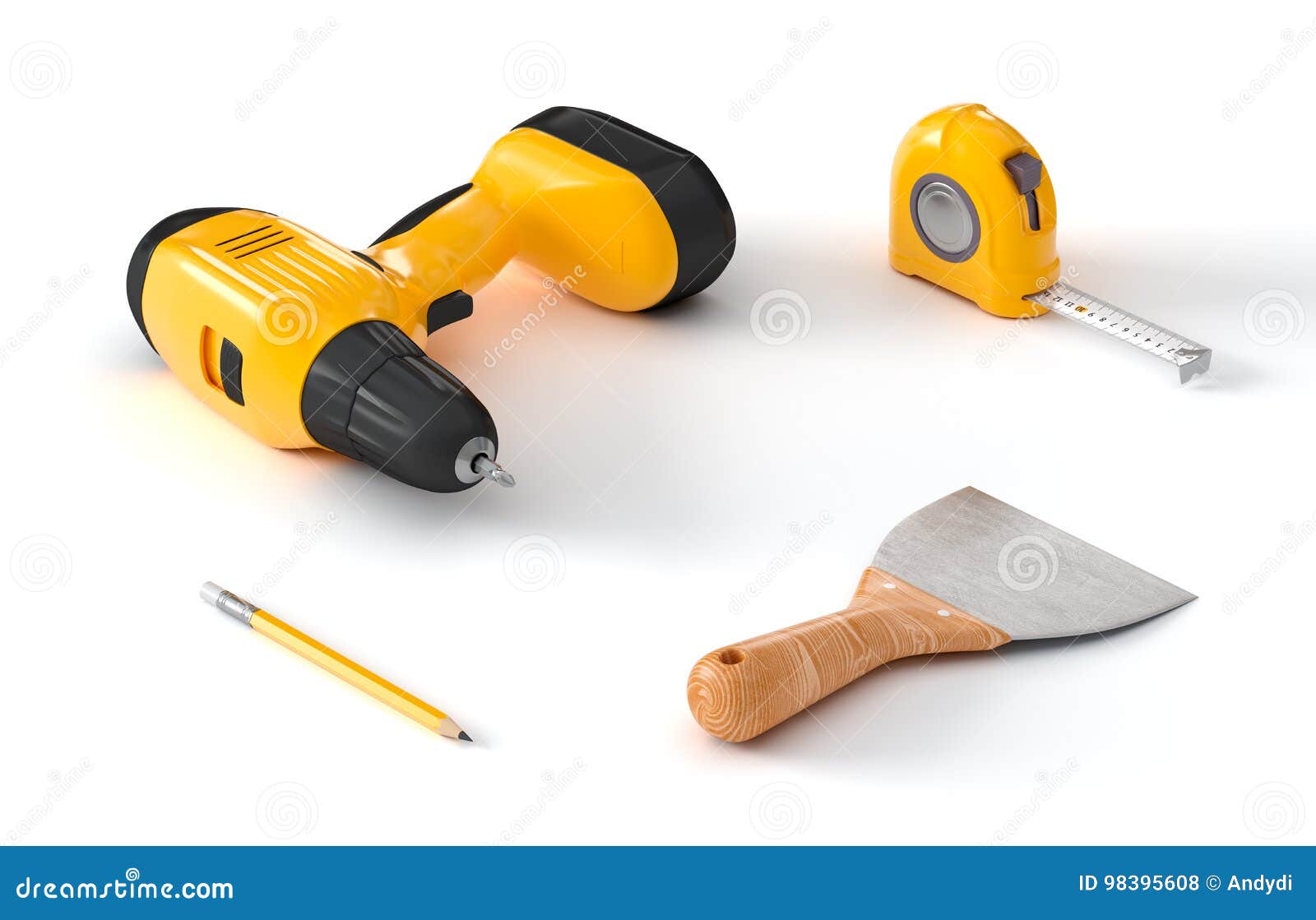 Screwdriver, Measuring Tape and Spatula Stock Illustration ...