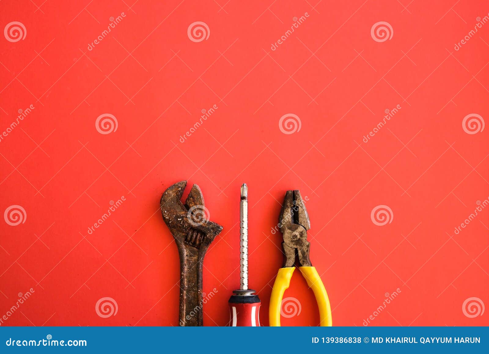 Hardware Utensils on Red Background Stock Photo - Image of iron ...