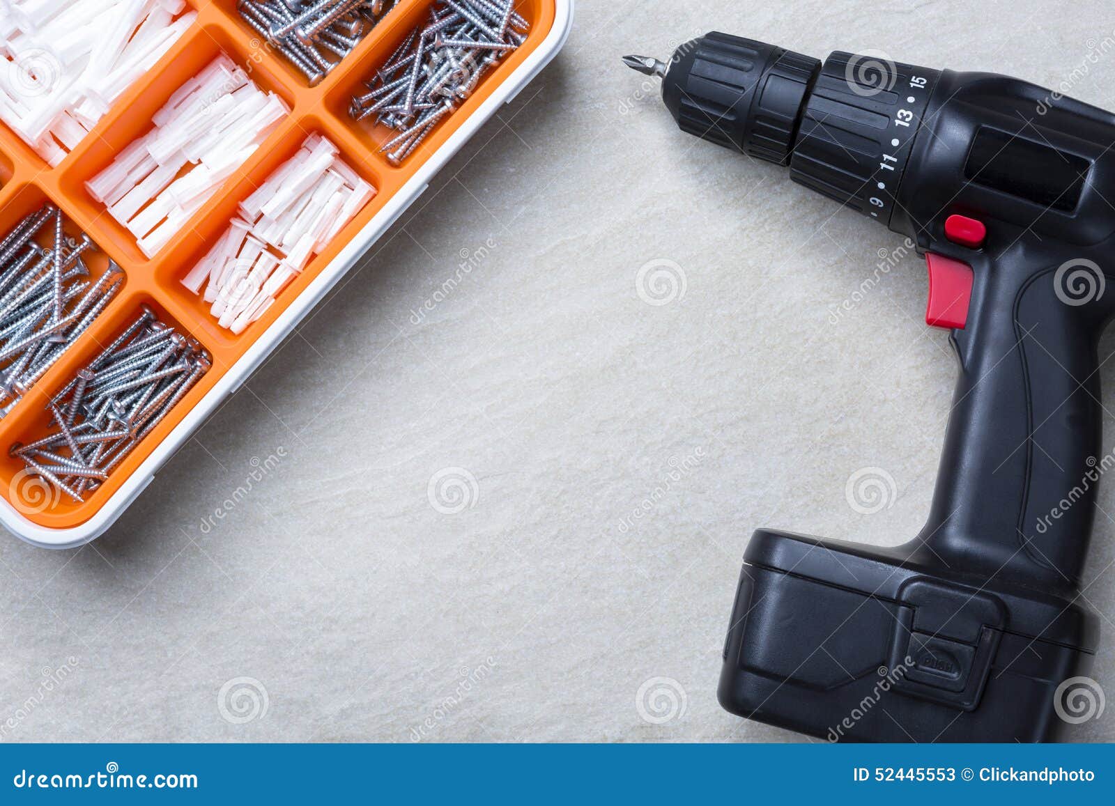 Screwdriver and screws box stock image. Image of view - 52445553