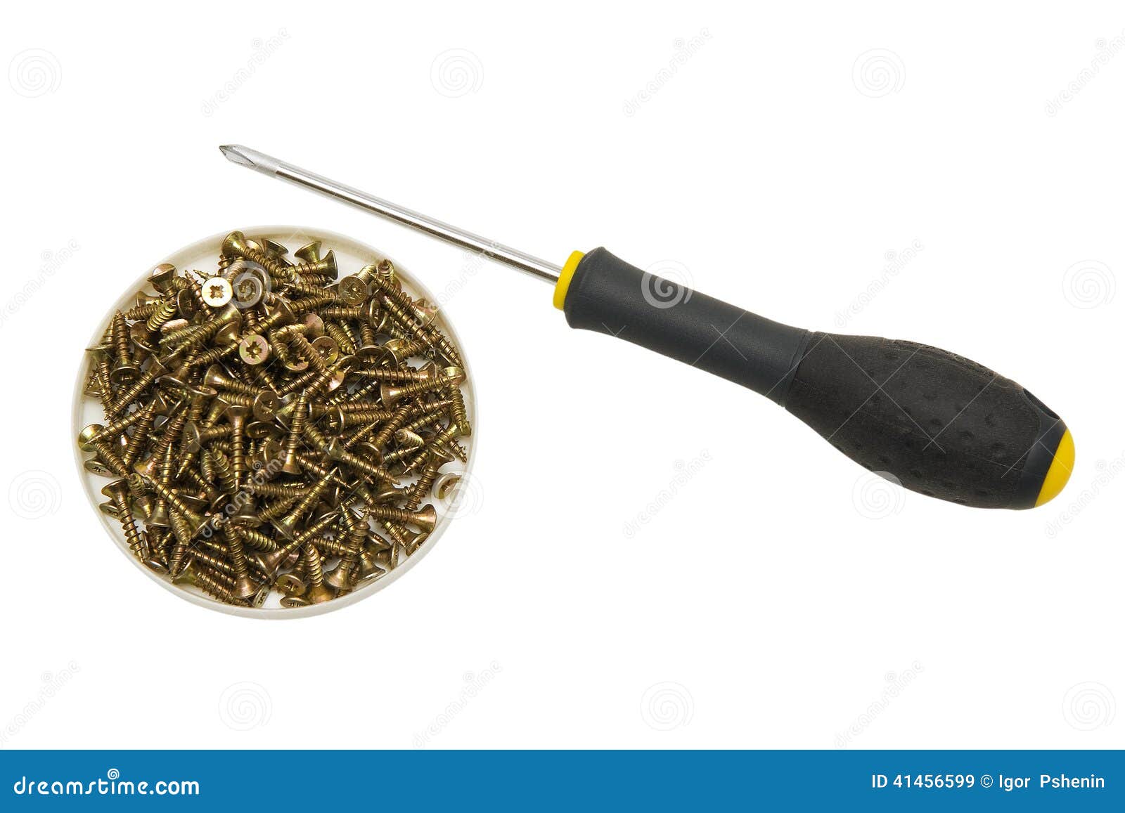 Screwdriver and screws stock image. Image of work, white - 41456599