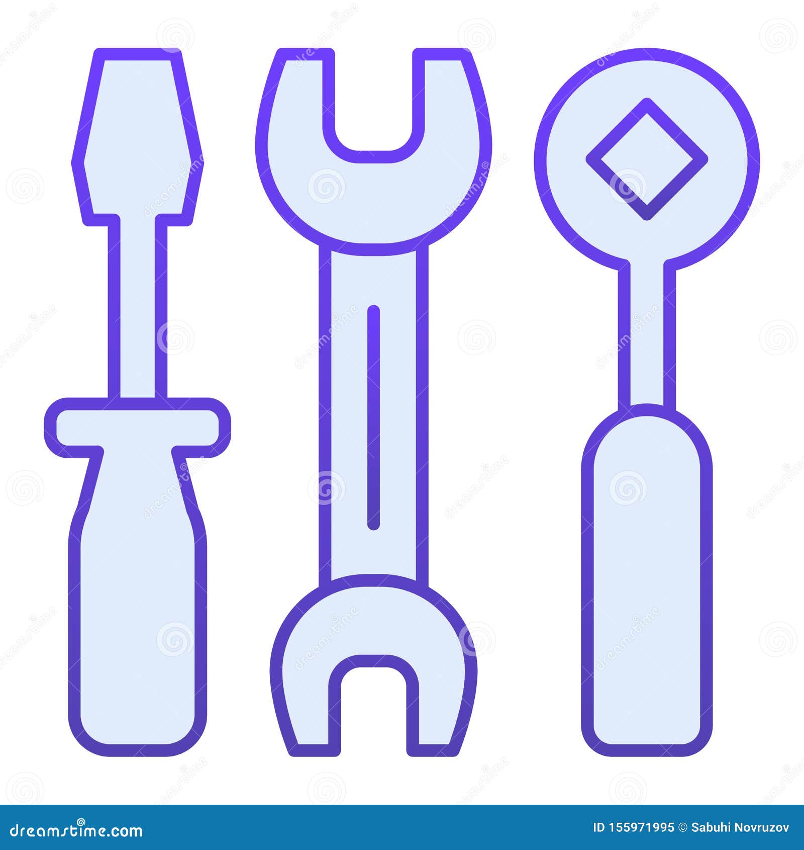 Screwdriver, Spanner and Wrench Flat Icon. Tools Blue Icons in Trendy ...