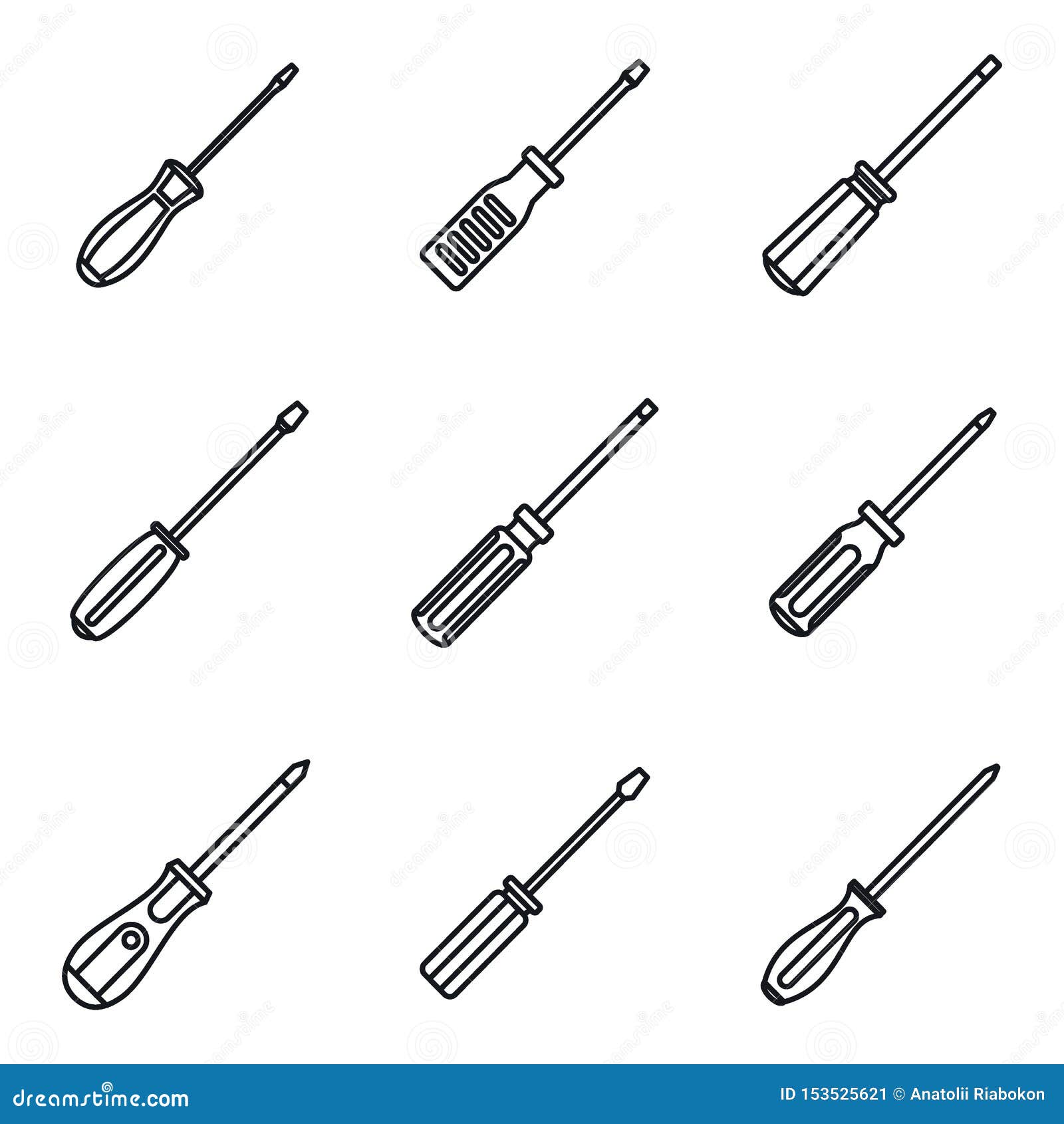 Screwdriver Tool Icons Set, Outline Style Stock Vector - Illustration ...