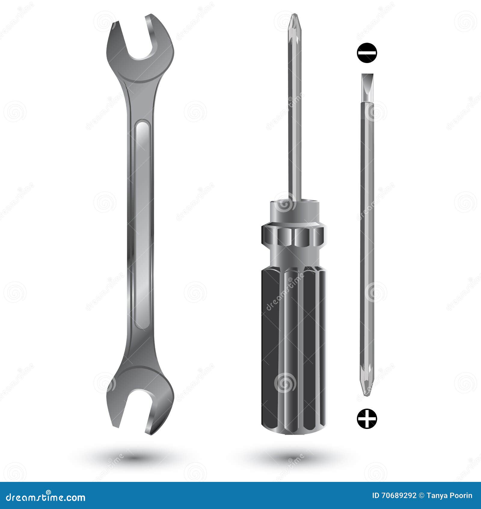 Screwdriver and Wrench. Object Tool Isolated on White Background Stock ...