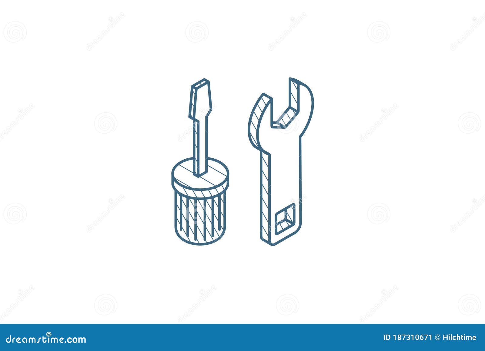 Screwdriver, Wrench Tool, Setup, Settings Isometric Icon. 3d Line Art ...