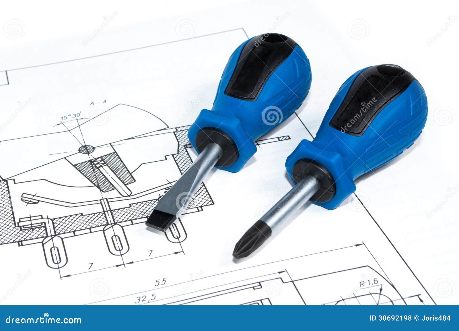 Screwdrivers on a Drawing stock photo. Image of maintenance - 30692198