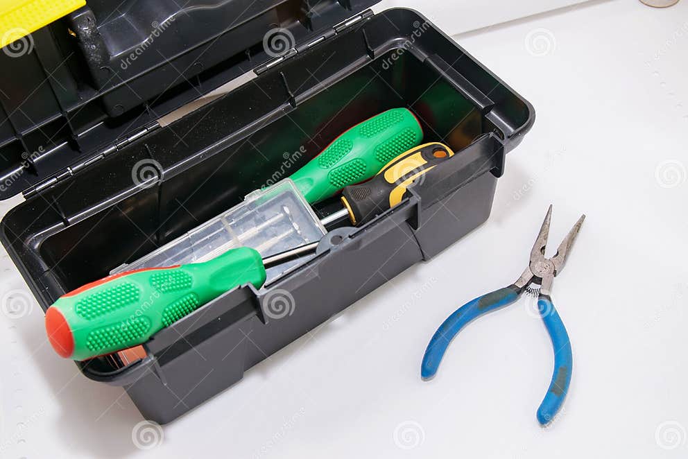 Screwdrivers are in the Gray Open Tool Box Stock Image - Image of ...