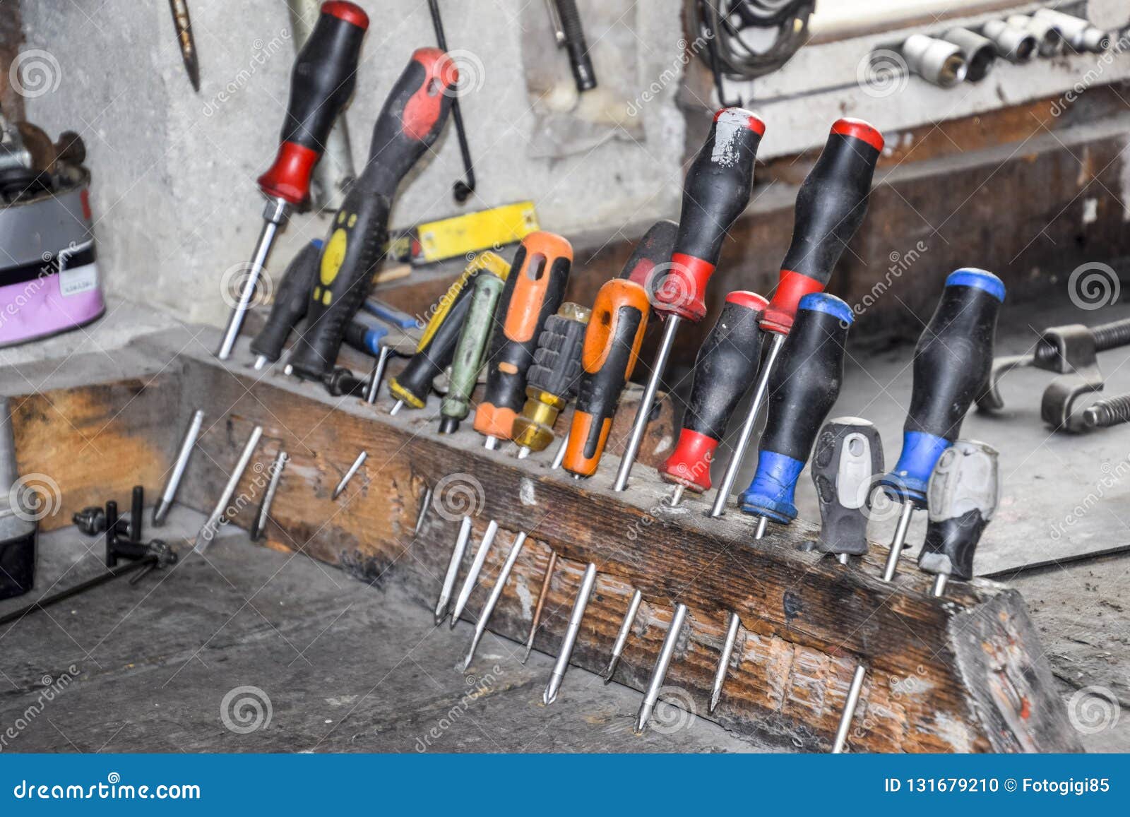 Screwdrivers and Other Tools in the Car Garage Stock Photo - Image of ...