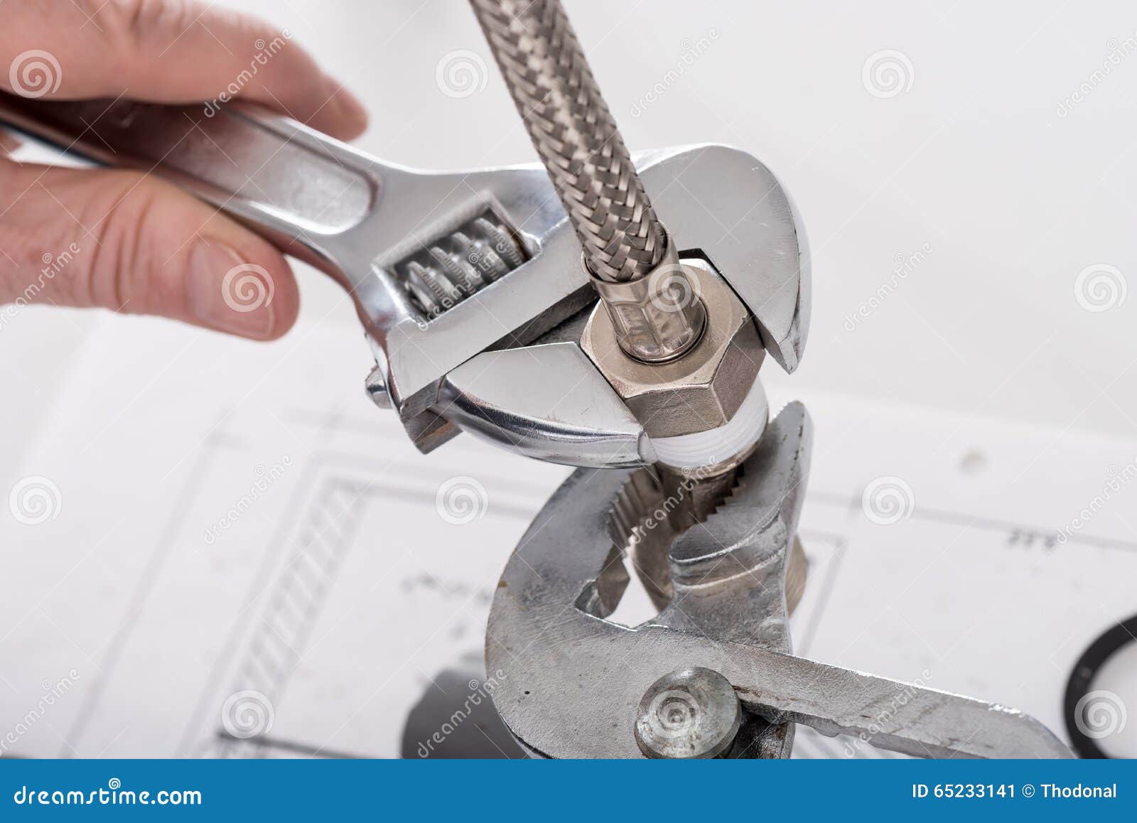 Screwing plumbing fittings stock image. Image of metal - 65233141