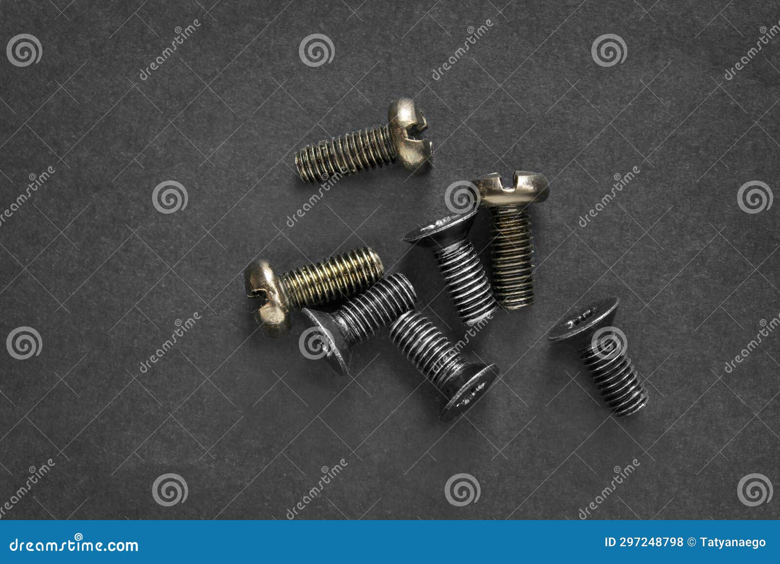 Screws on black background stock photo. Image of closeup - 297248798