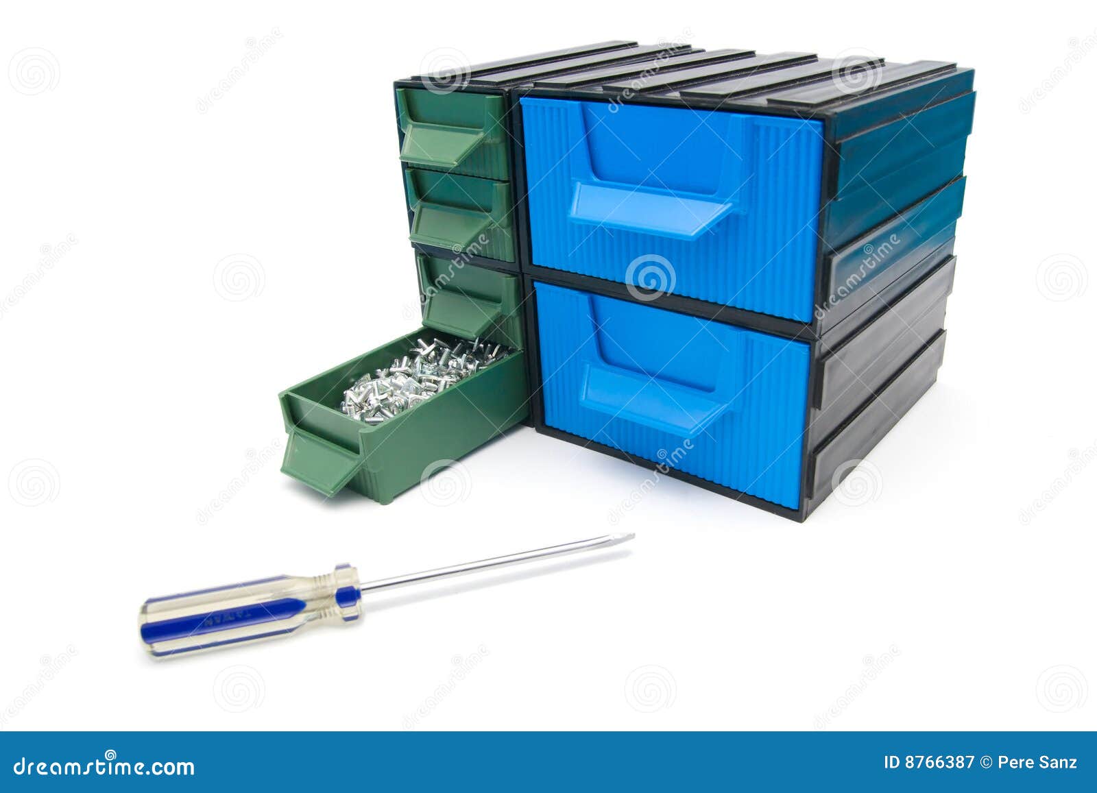 Screws box with drawers stock image. Image of home, green - 8766387