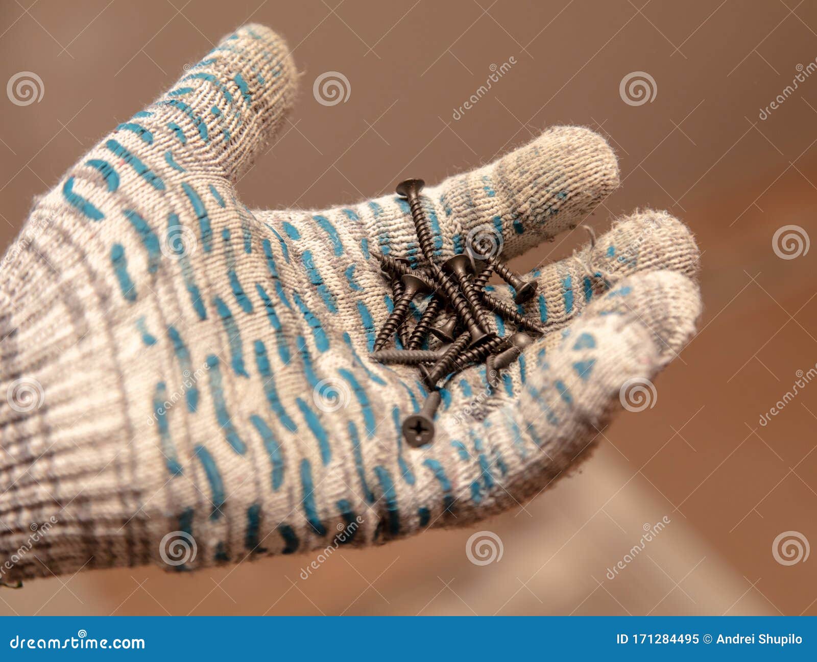 Screws in the Hand of a Worker Stock Image - Image of closeup ...