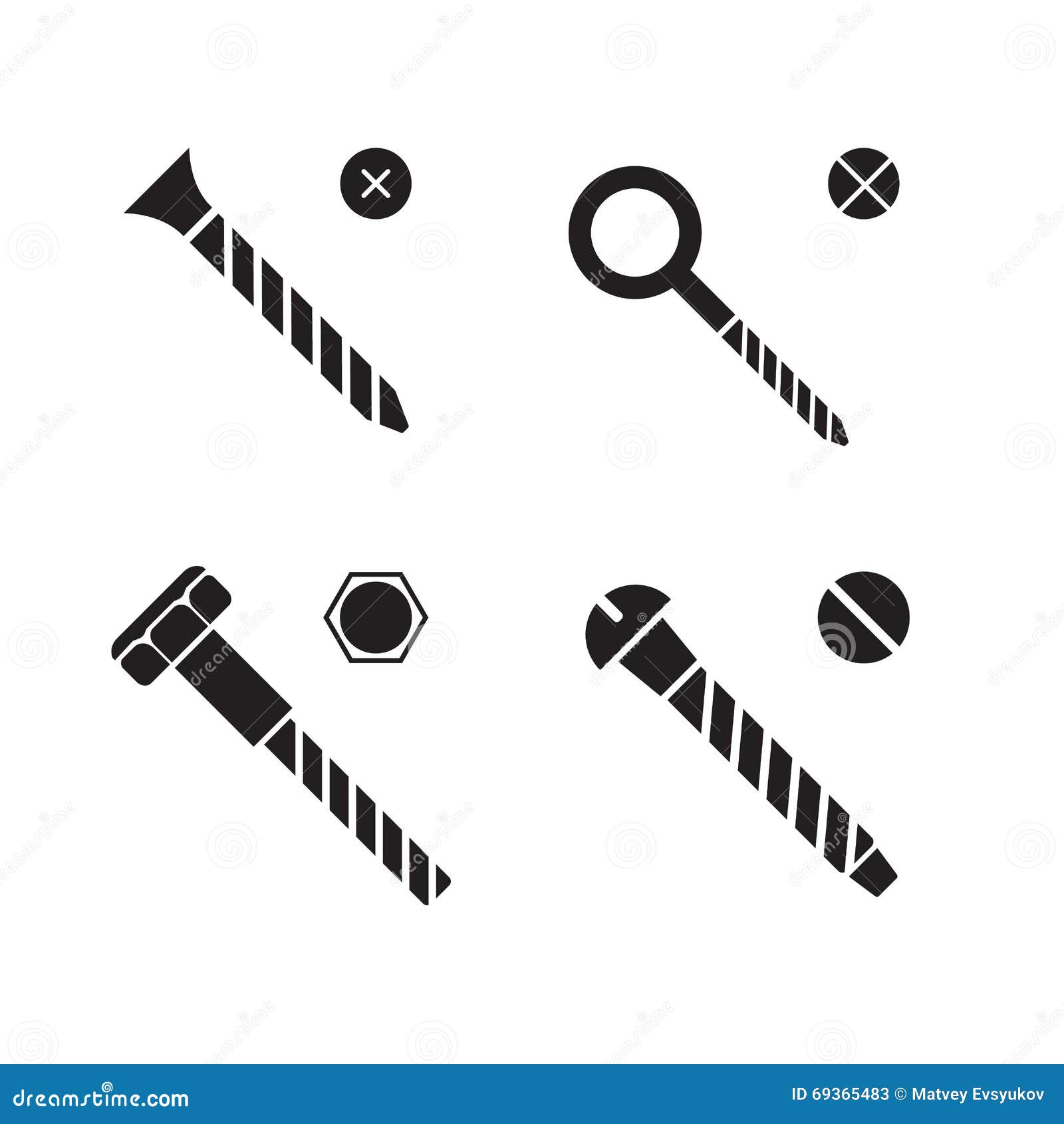 Screws, Nuts and Rivets Icons Stock Illustration - Illustration of ...