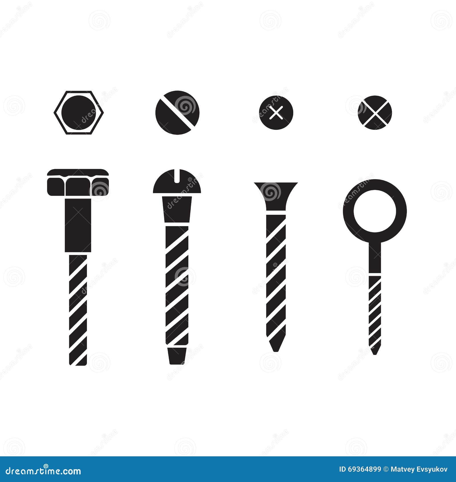 Screws, Nuts and Rivets Icons Set Stock Illustration - Illustration of ...
