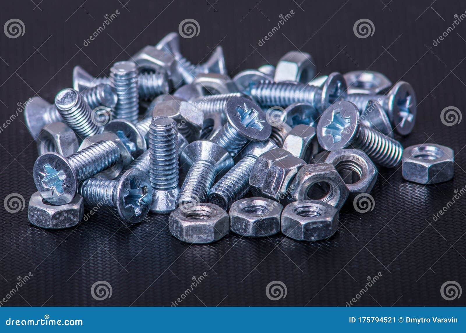 Screws and Nuts Stack on a Workshop Table Stock Image - Image of ...