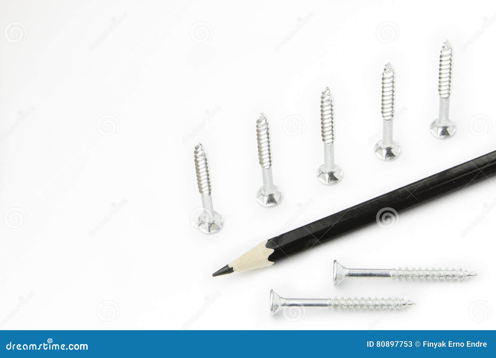 Screws and Pencil on a White Background Stock Image - Image of drill ...