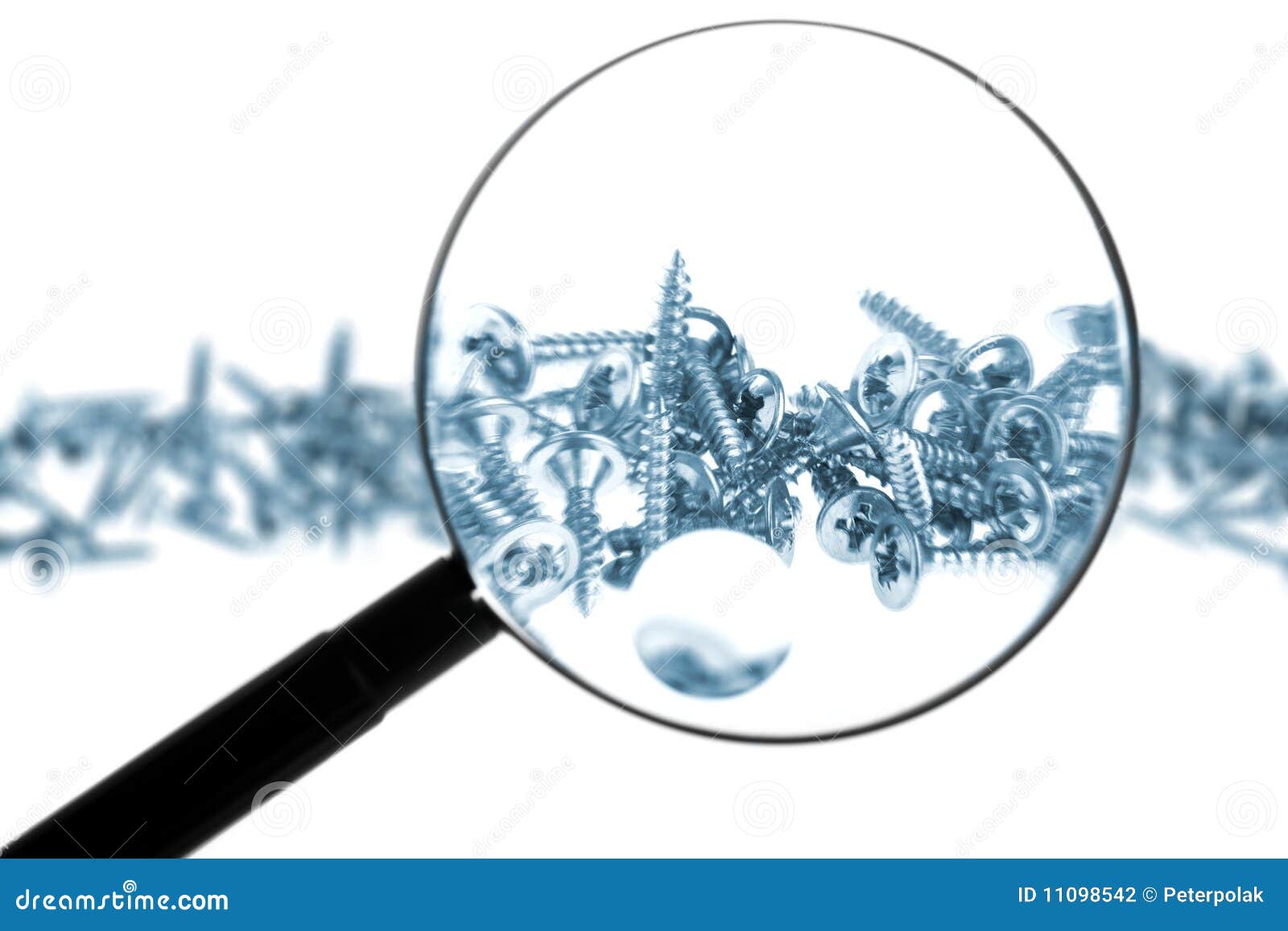 Screws in a Row Examined through Magnifying Glass Stock Photo - Image ...