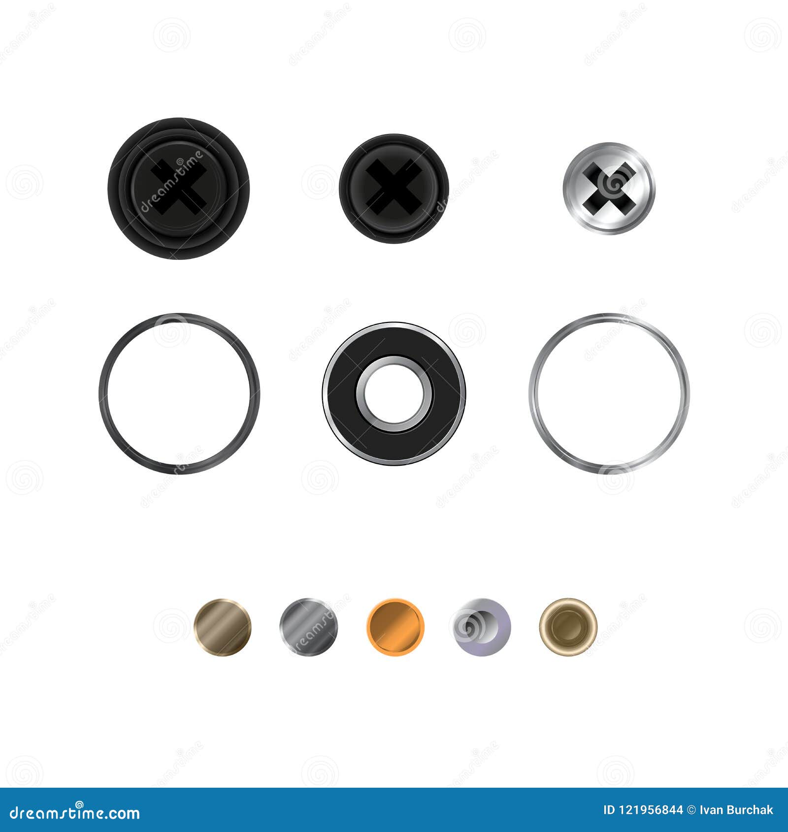 Screws, Washers And Rivets. Realistic Illustration, Top View. Vector ...