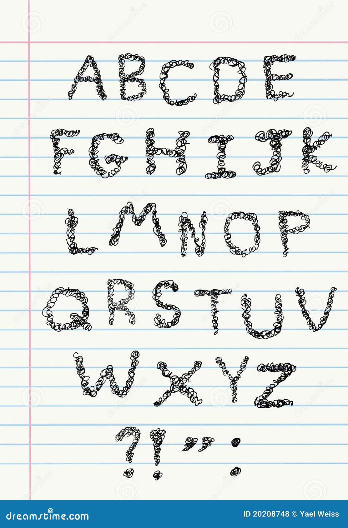 Scribble Alphabet on Notebook Paper Stock Vector - Illustration of ...