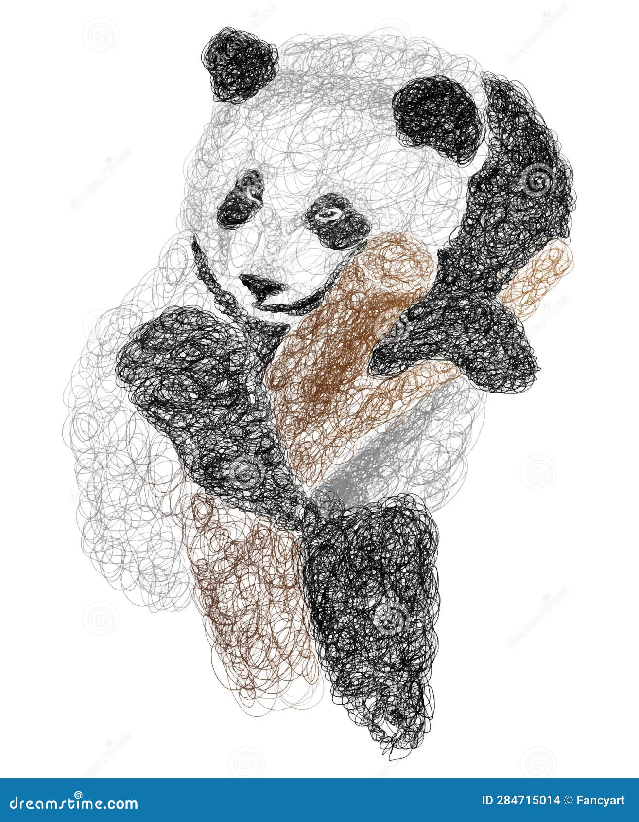 Scribble Art Panda on Tree Hand Drawn Illustration Stock Vector ...