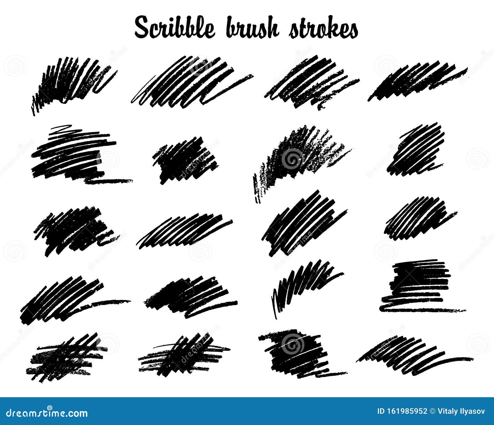 Scribble Brush Strokes Set. Hand Drawn Pencil Texture Element for ...