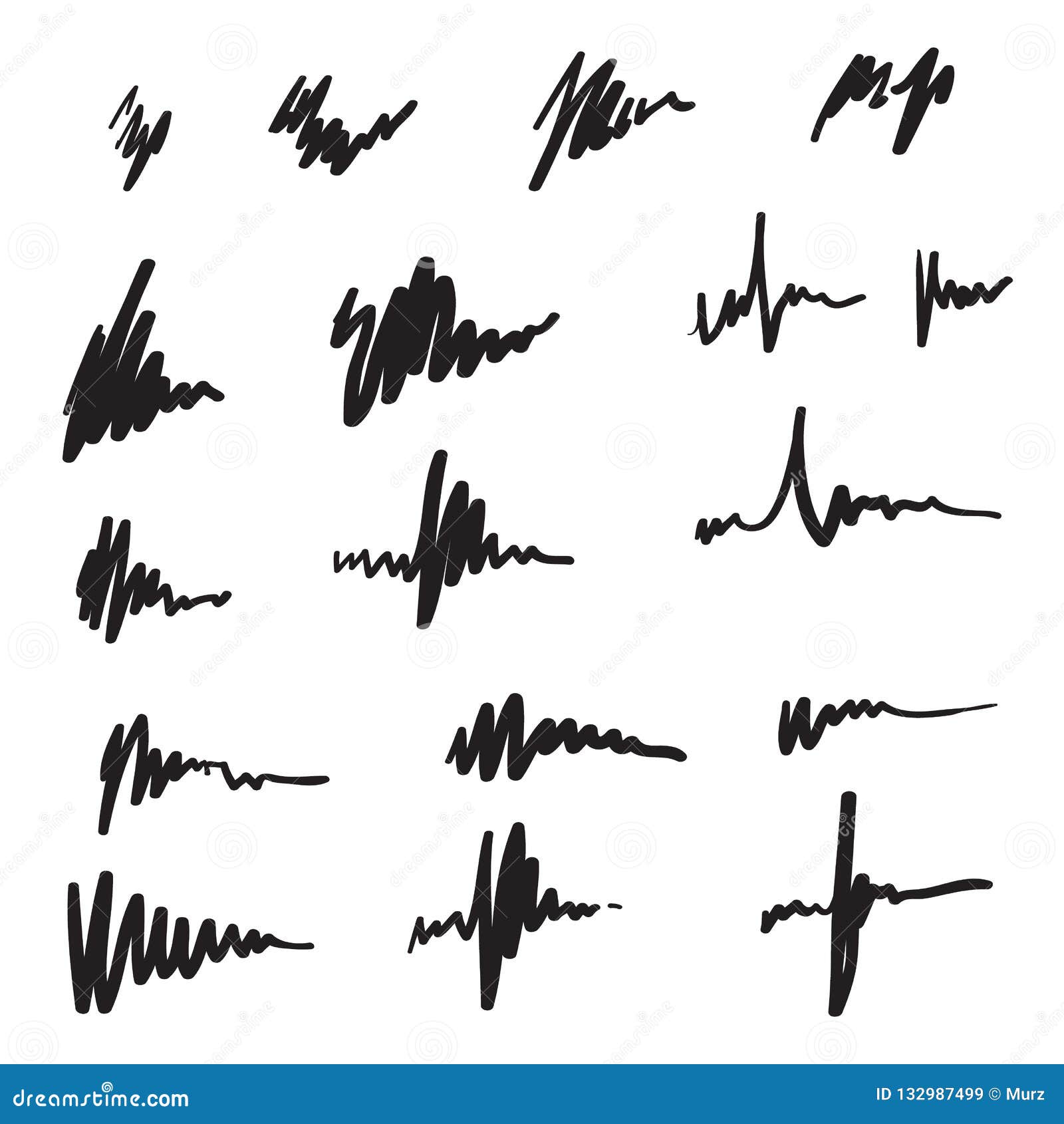 Scribble Brush Strokes Set. Equalizer Icons Vector Logo Design Stock ...