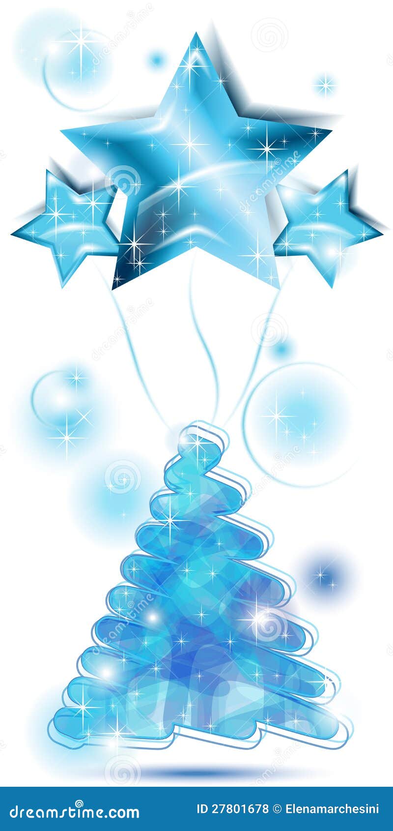 Scribble Christmas Tree with Stars Balloons Stock Vector - Illustration ...