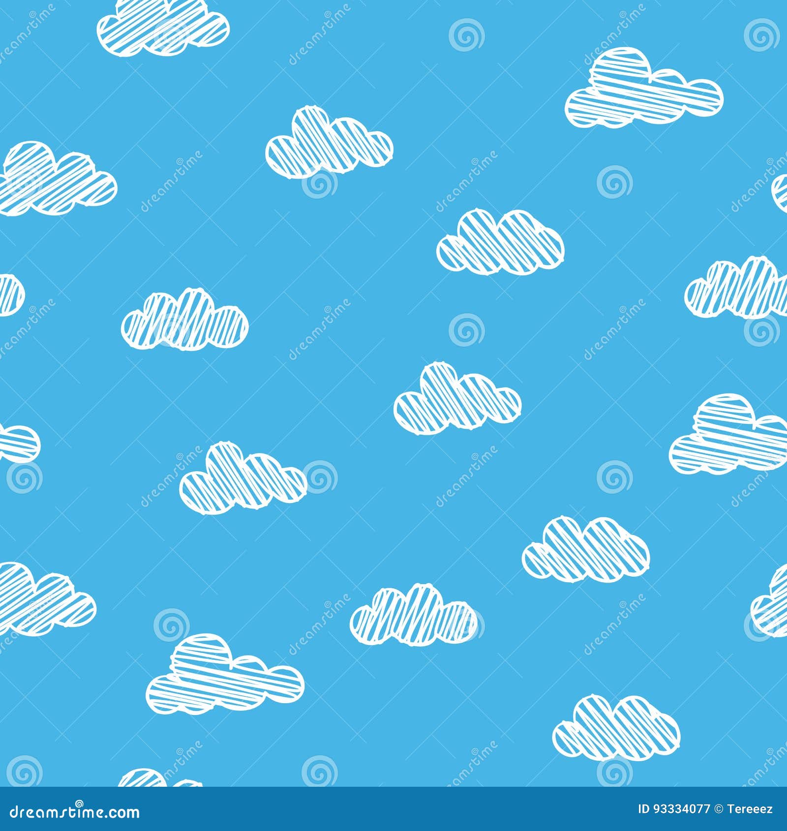 Scribble Clouds on Blue Background, Seamless Pattern Sky Concept Stock ...