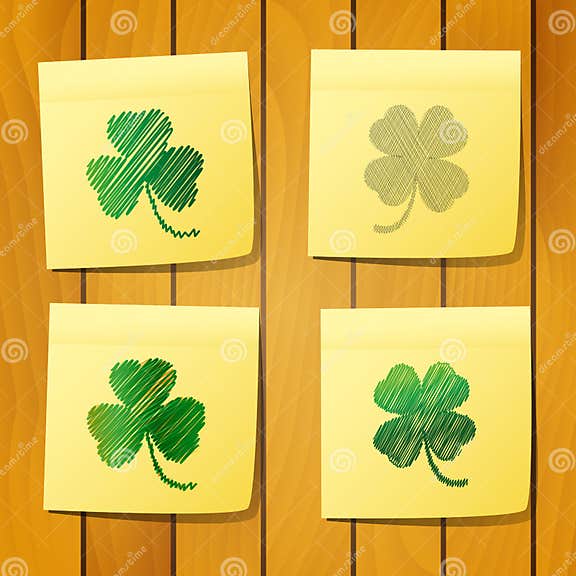 Scribble Clover on Sticky Notes Stock Vector - Illustration of luck ...
