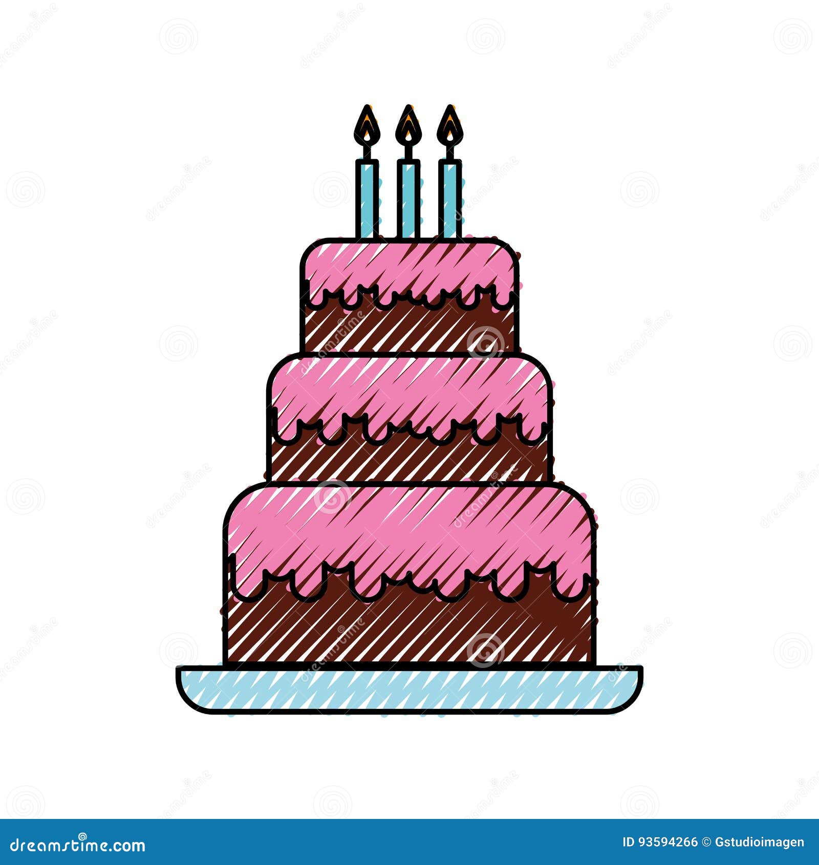 Scribble Cute Birthday Cake Cartoon Stock Vector - Illustration of ...