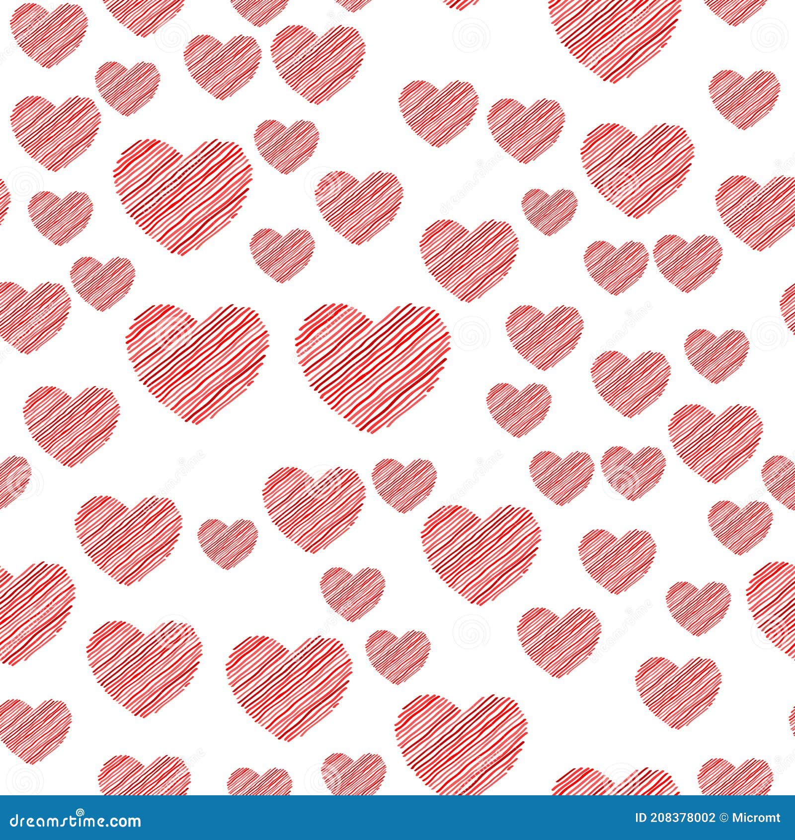 Scribble Diagonal Hatching Hearts, Abstract Seamless Pattern ...
