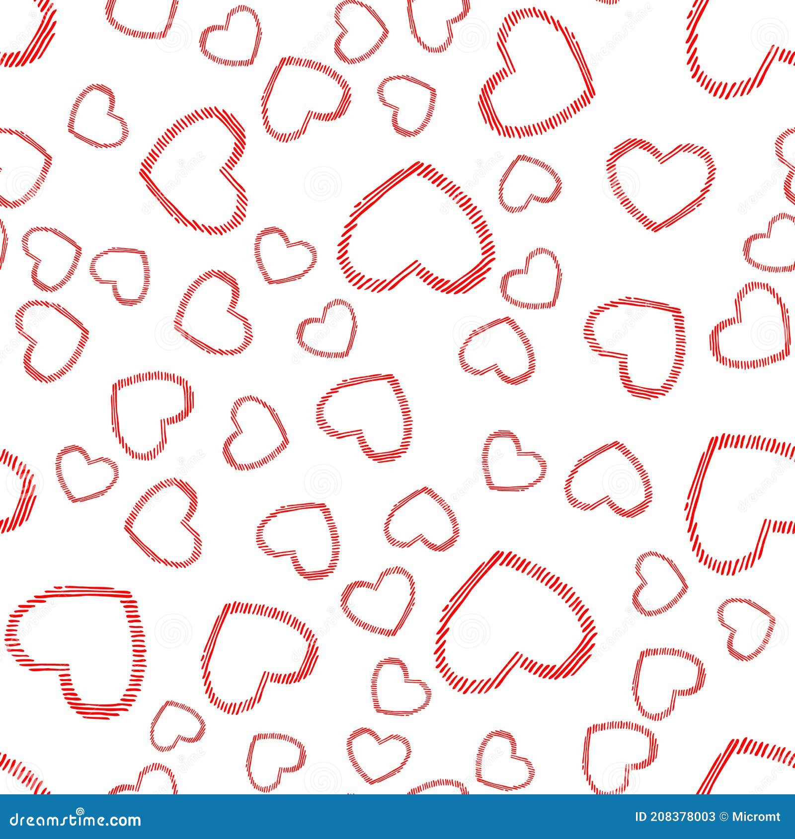 Scribble Diagonal Hatching Hearts, Abstract Seamless Pattern ...