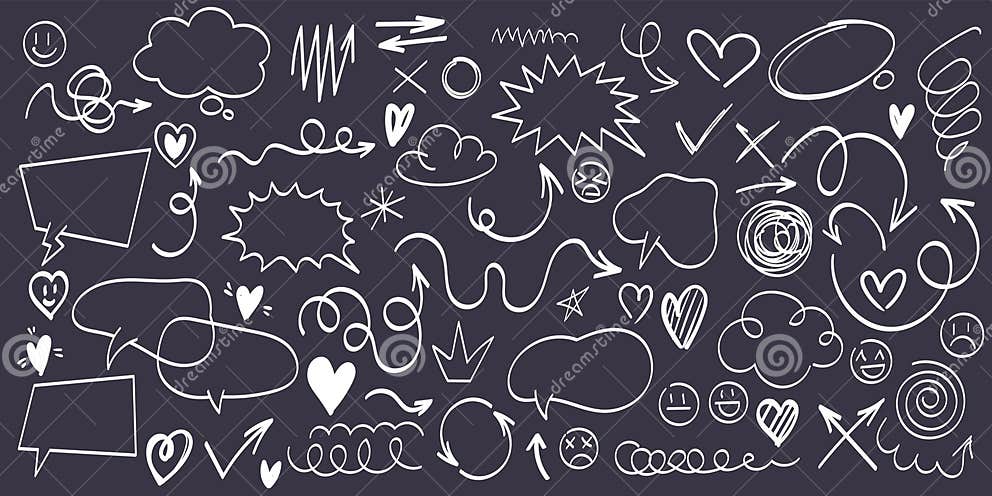 Scribble Doodle Line Shape Set on a Black Blackboard Stock Illustration ...