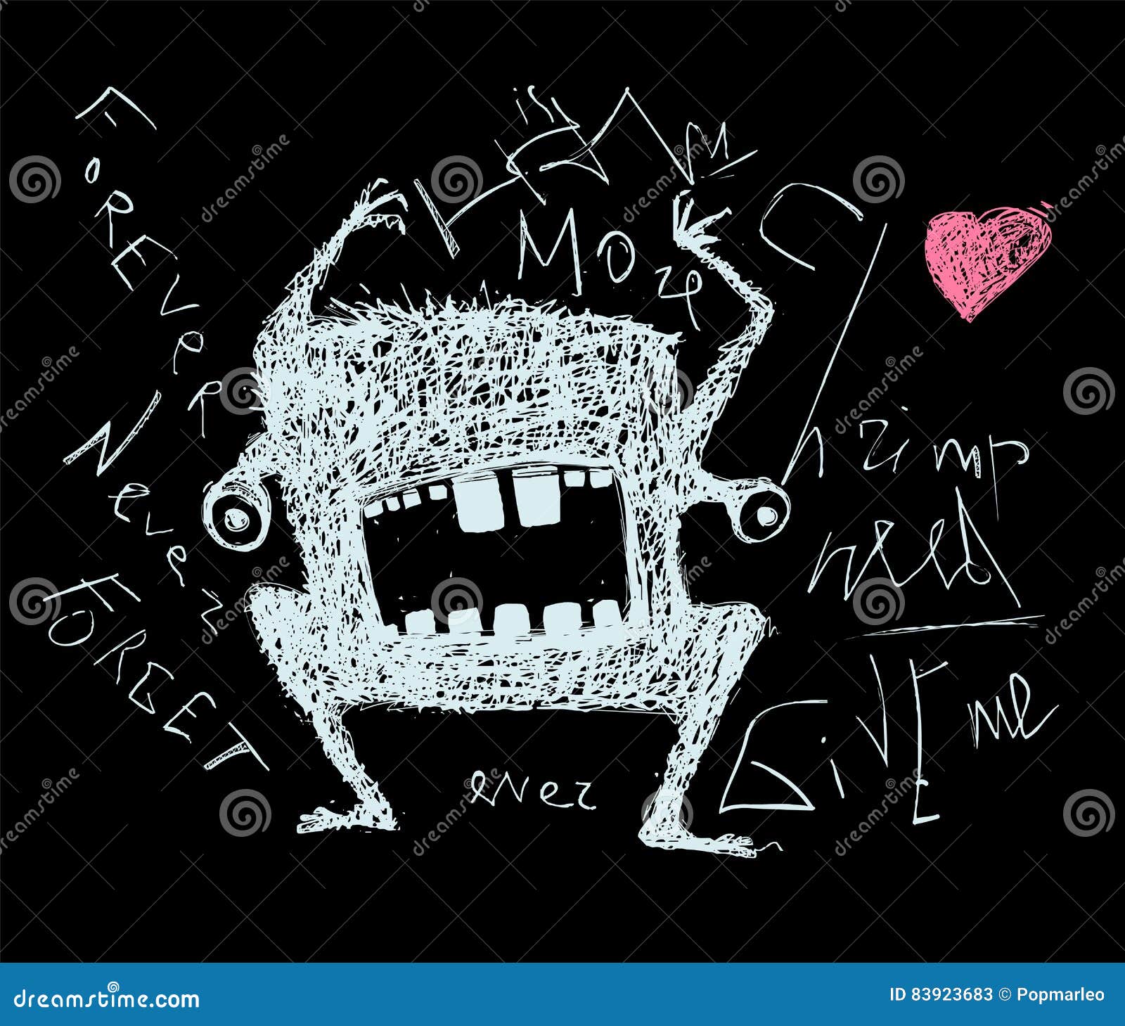 Scribble Doodle Scary Monster on Black Stock Vector - Illustration of ...