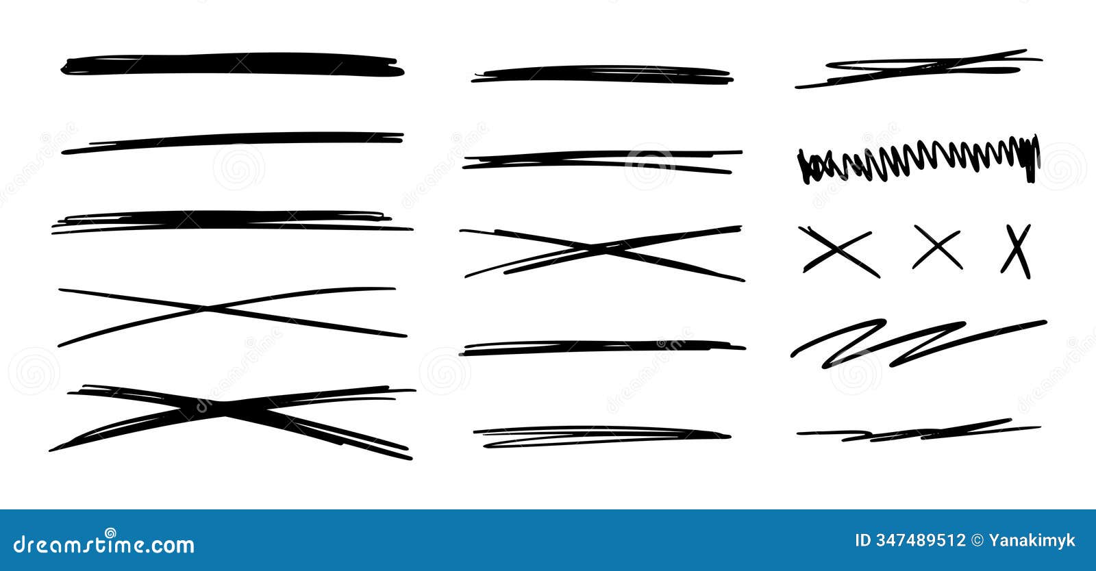 Scribble Doodle Underlines Set. Underline And Cross Markers Collection ...