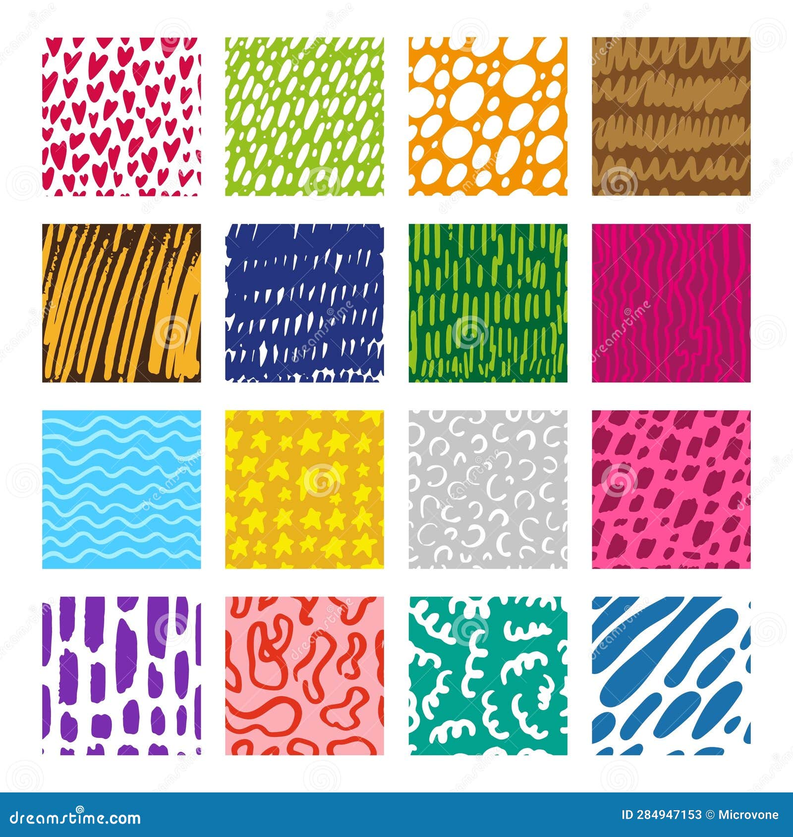 Scribble Hand Drawn Seamless Pattern Kit. Dotted Grunge Children ...