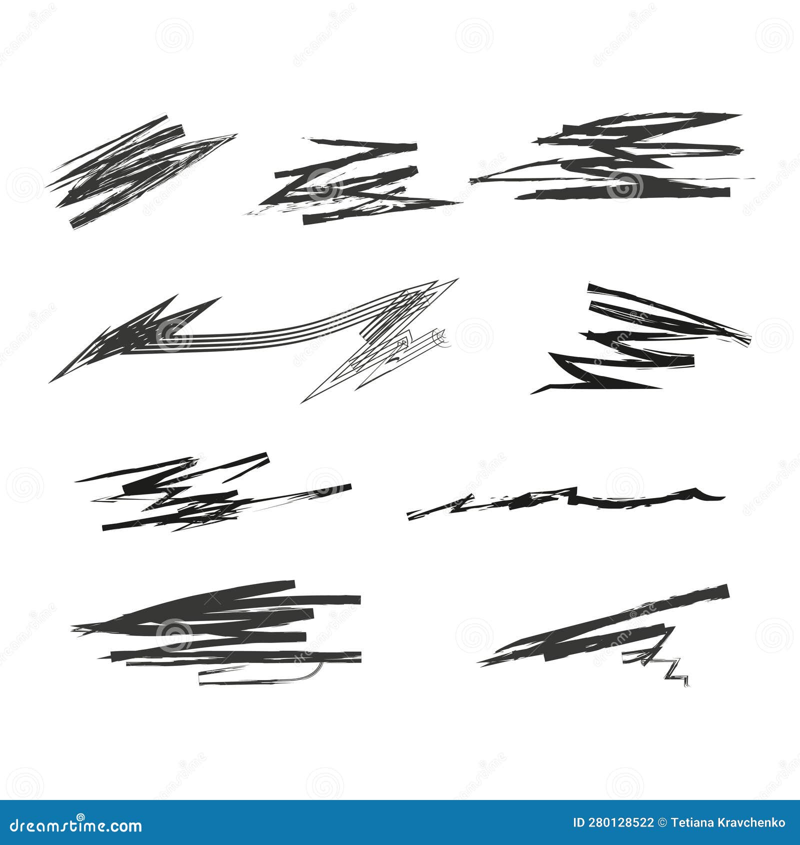 Scribble Line Set. Hand Drawn Lines in Pencil. Charcoal Smears. Vector ...