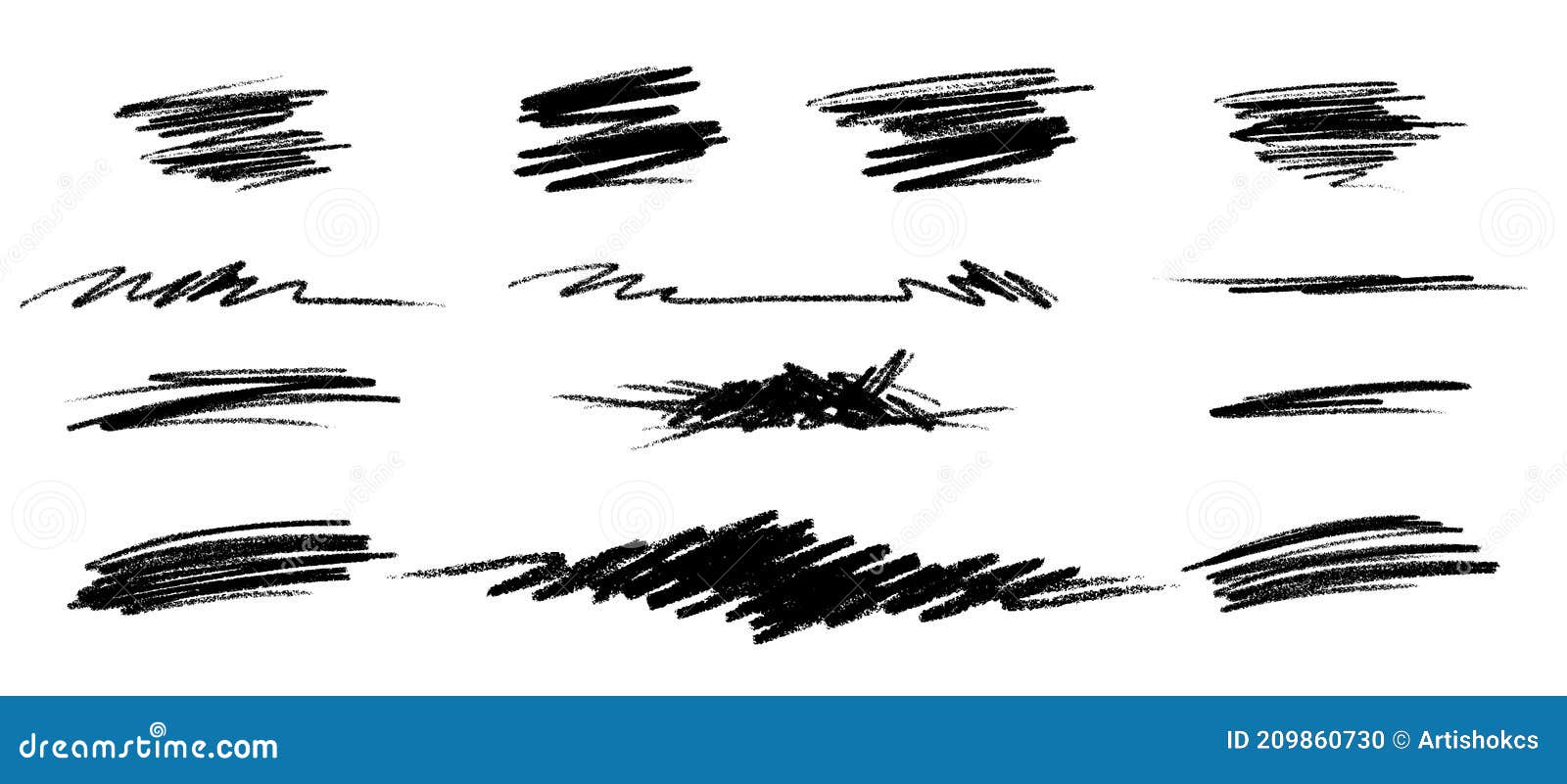 Scribble Line Set. Hand Drawn Lines in Pencil. Charcoal Smears. Vector ...